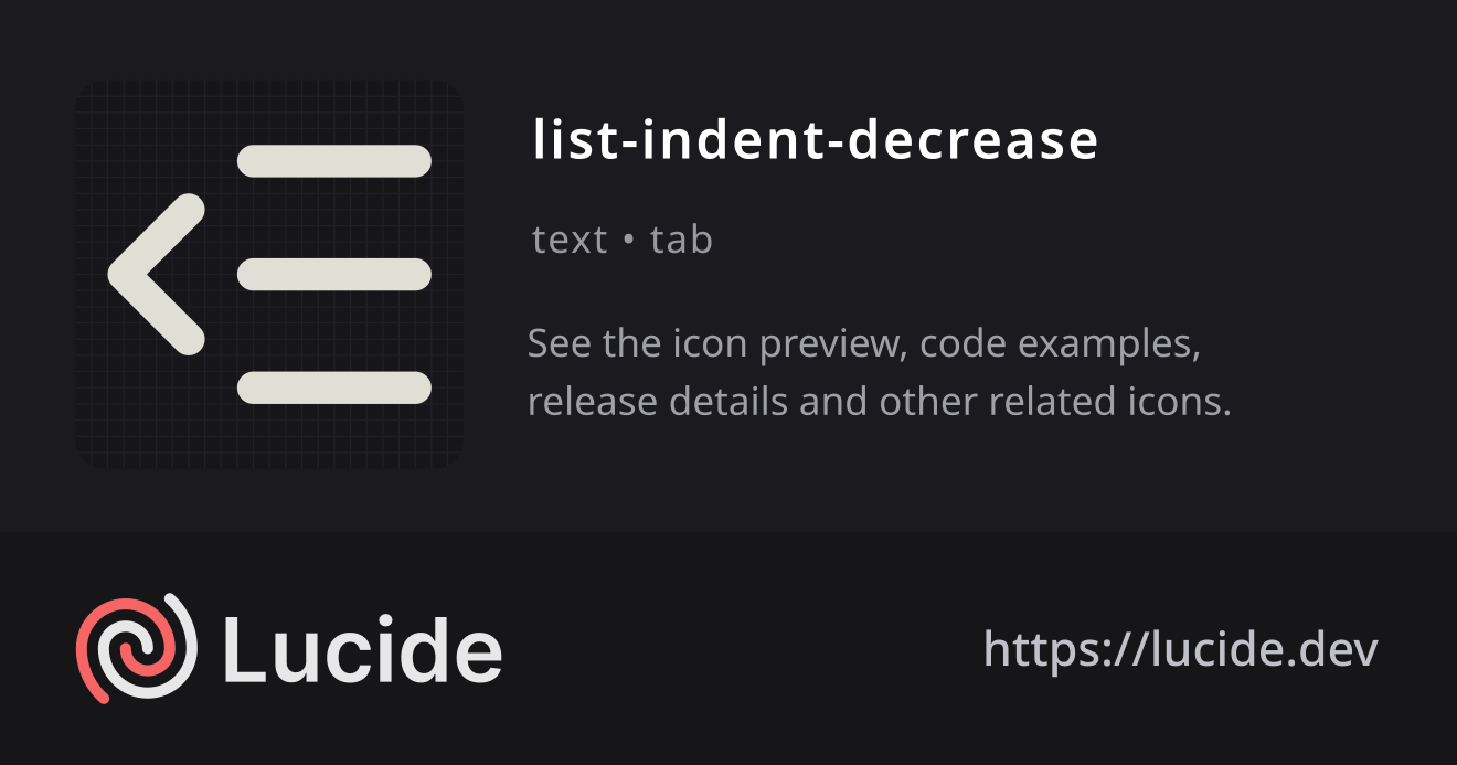 list-indent-decrease icon details – Lucide